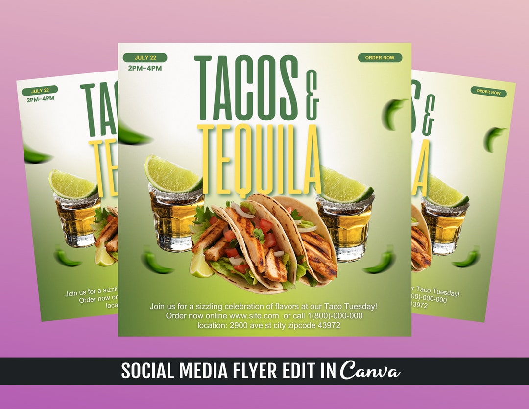 Tacos and Tequila Flyer, Taco Tuesday Flyer Template - Etsy