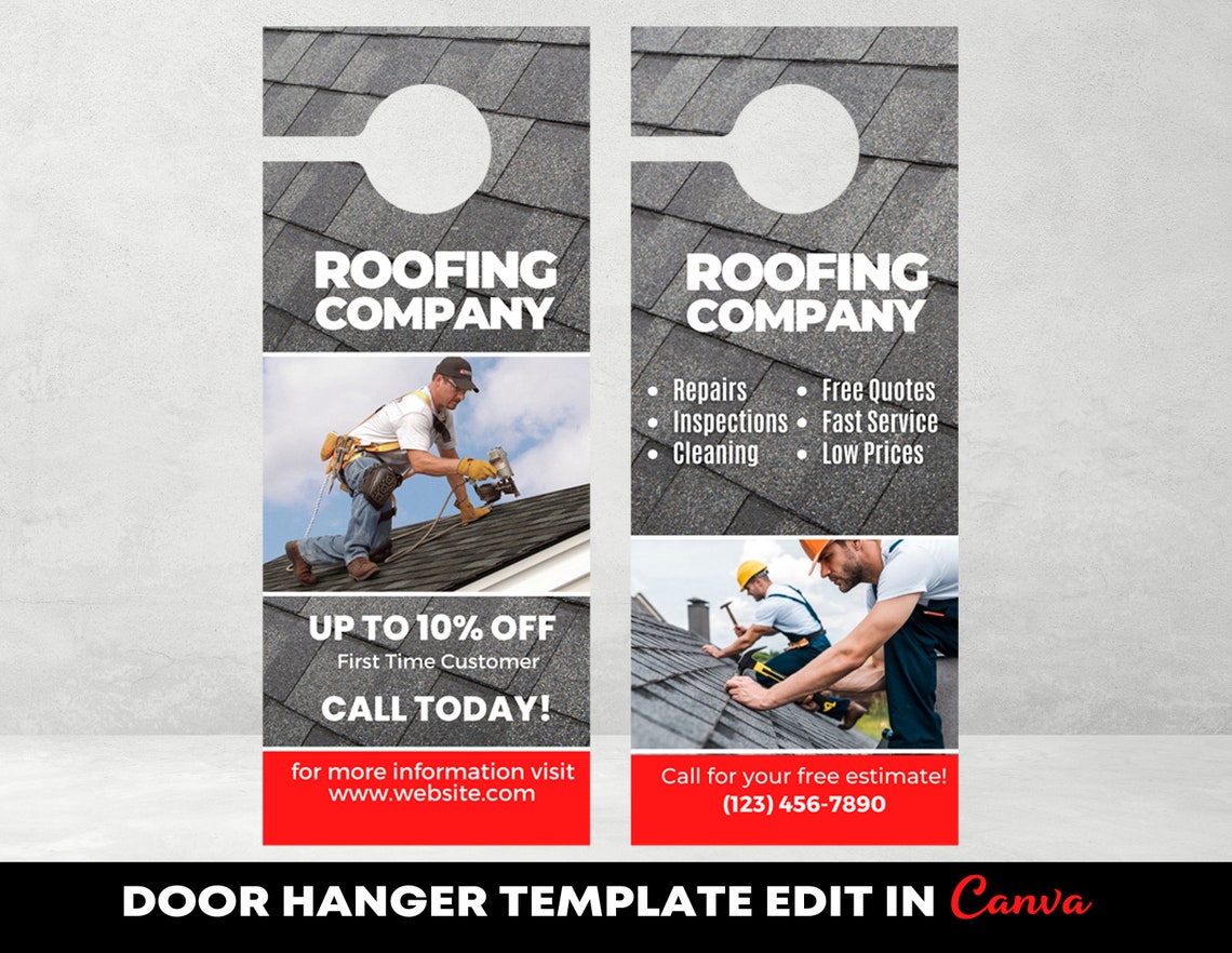 Roofing Company Door Hanger Template, Front and Back Design, Editable ...