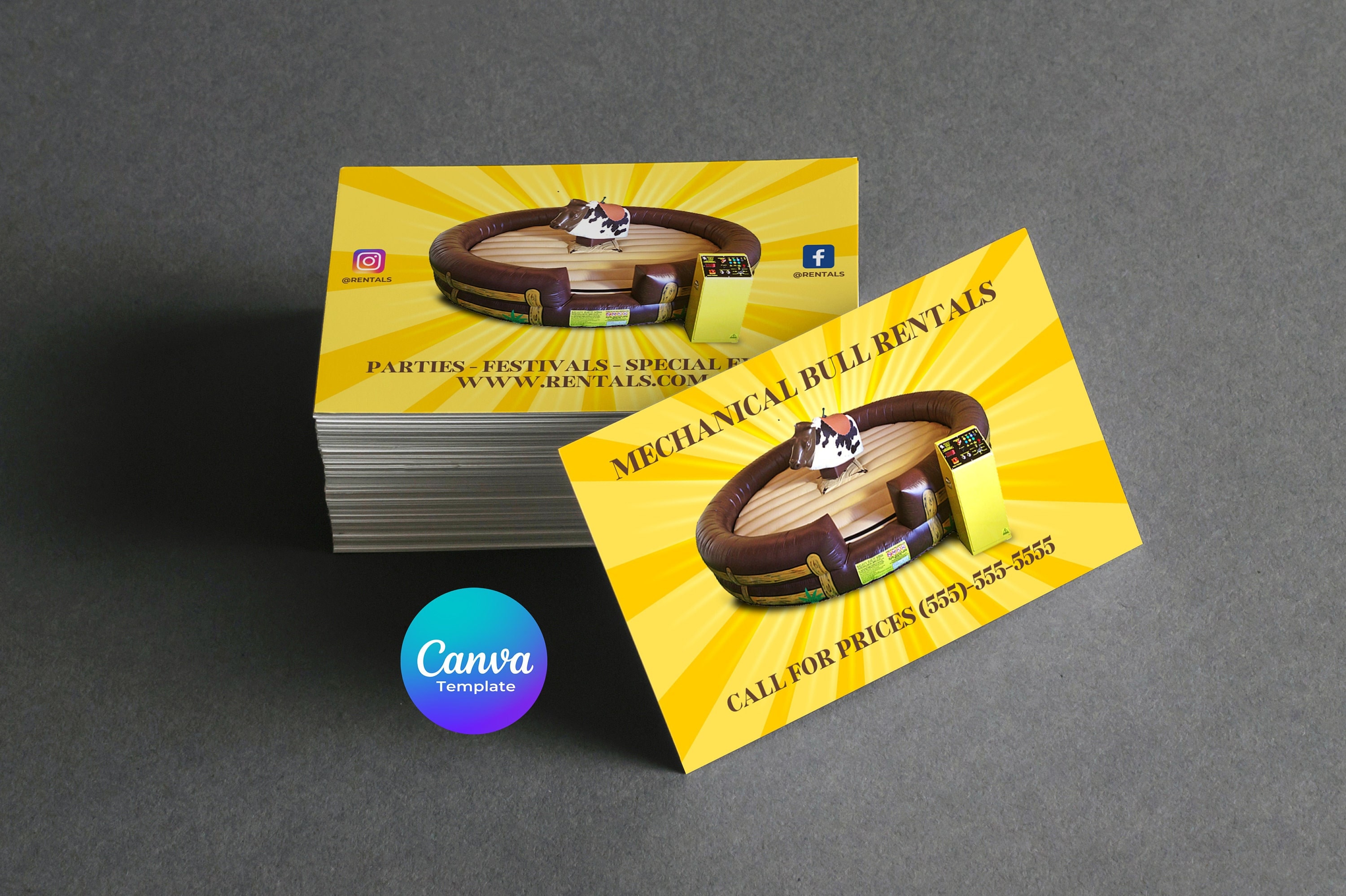 Mechanical Bull Rental Business Card Template - Etsy