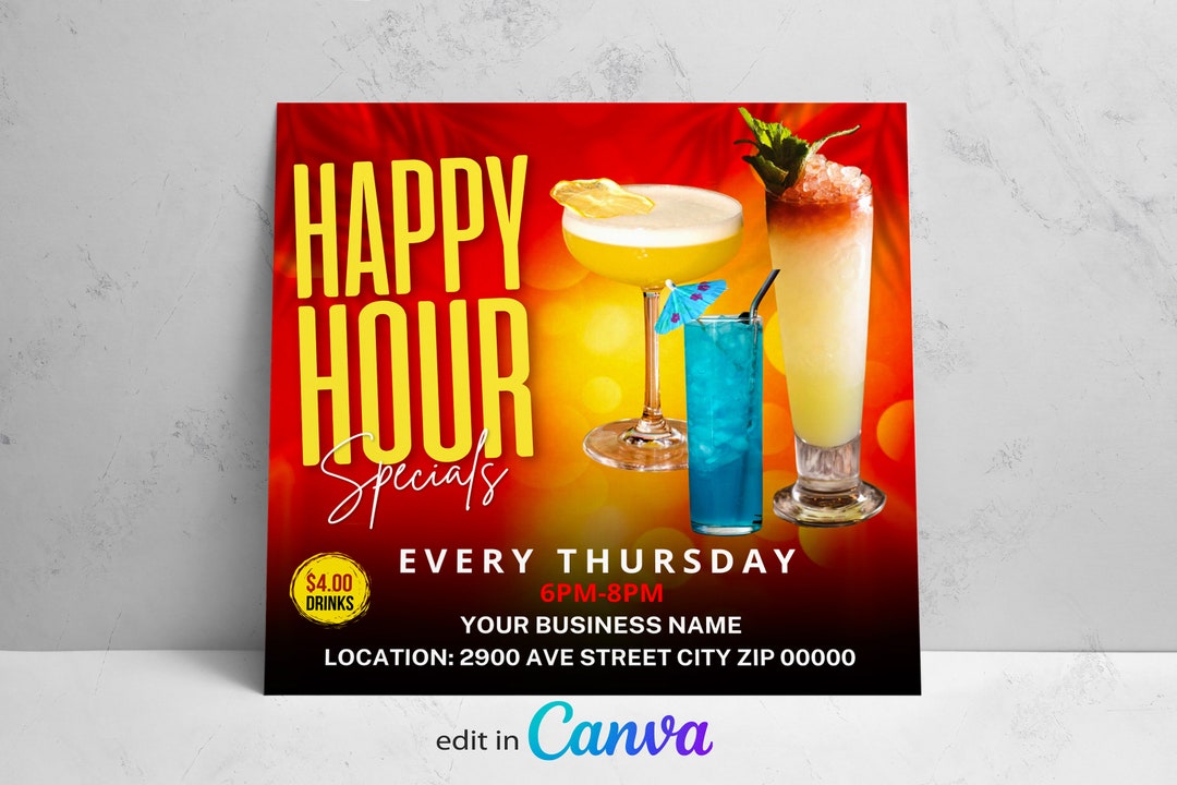 Happy Hour Flyer, Cocktail Drinks Flyer, Happy Hour Cocktail Flyer ...