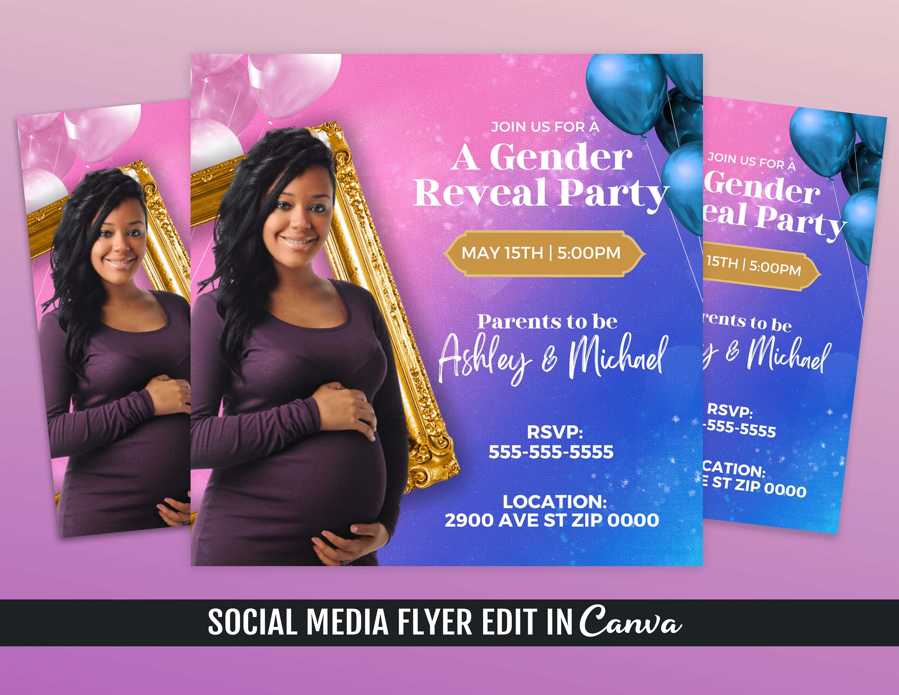 Gender Reveal Flyer Template, Gender Reveal Party Invitation Template ...