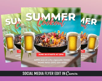 End of Summer Cookout Flyer / Summer Cookout Flyer / DIY Canva Editable ...