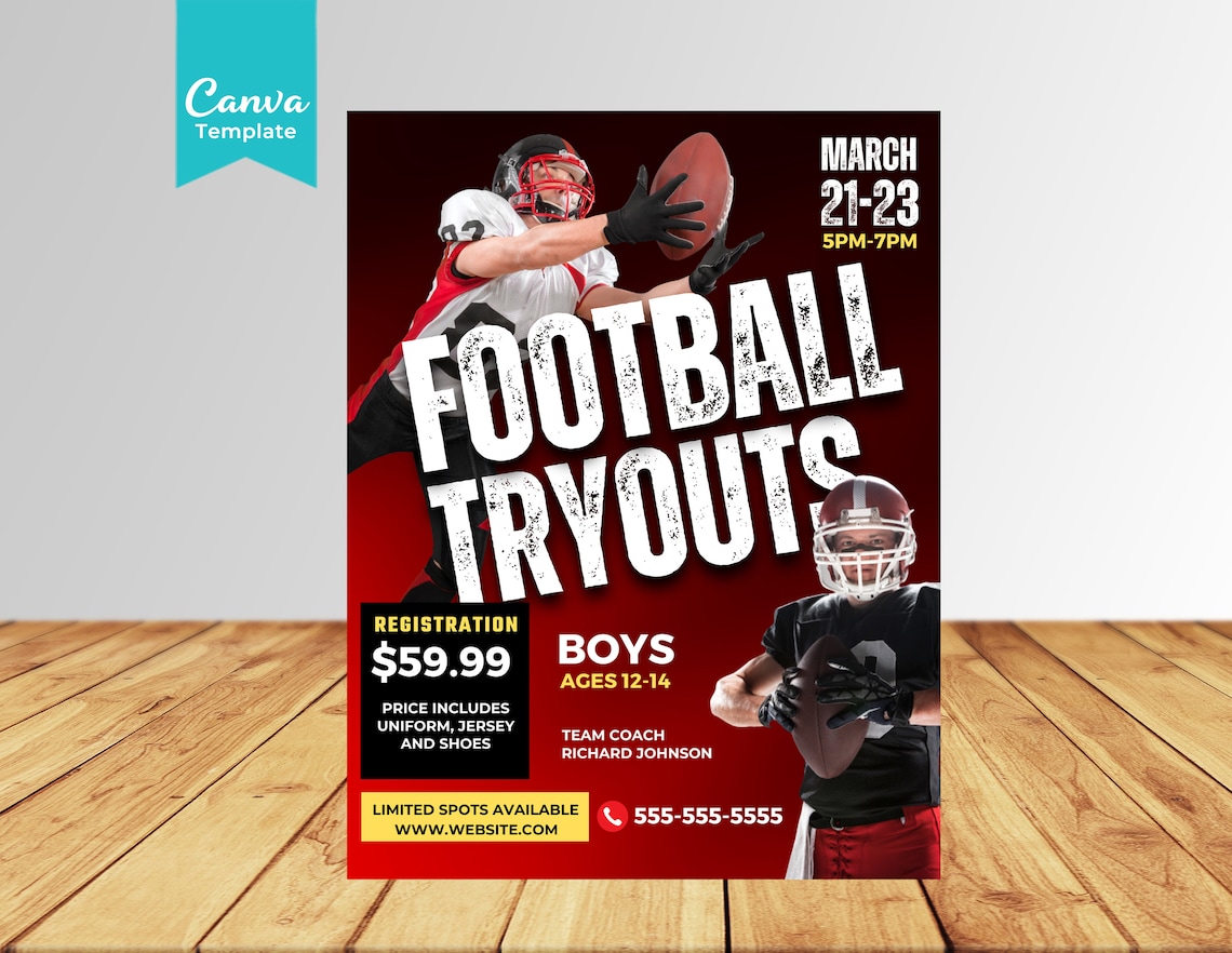 Football Tryouts Flyer Template, Football Flyer - Etsy
