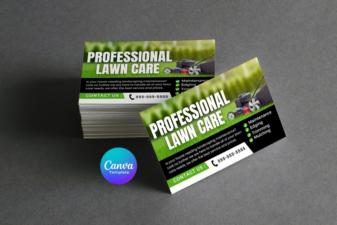 Lawn Care Business Card Template, Landscaping Business Card Template - Etsy