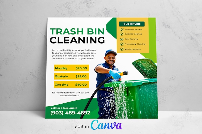 Trash Bin Cleaning Service Flyer, Trash Bin Cleaning Flyer Template - Etsy
