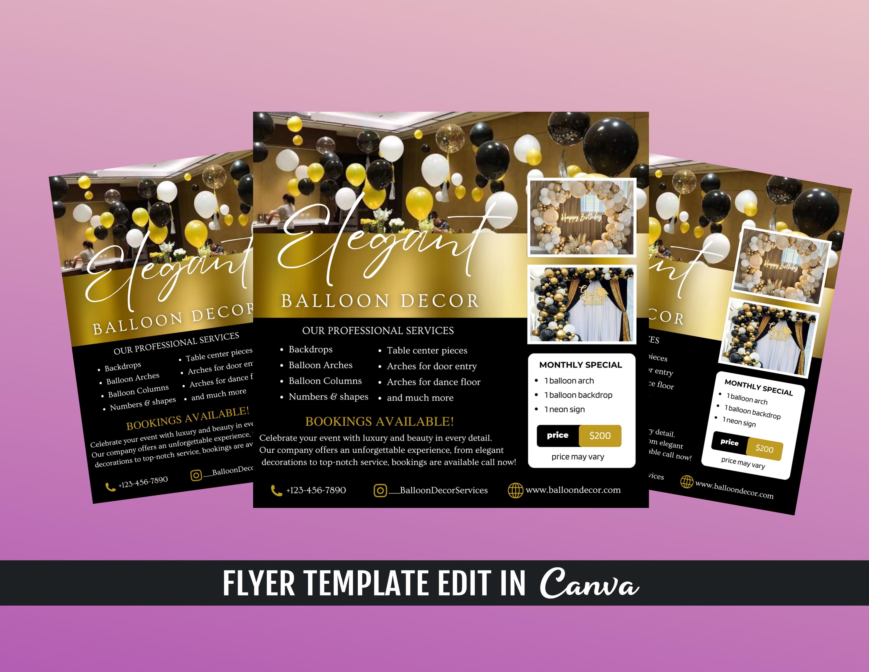 Balloon Decoration Services Flyer, Balloon Decoration Business Flyer ...