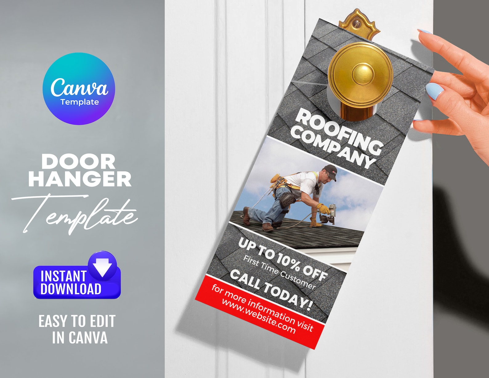 Roofing Company Door Hanger Template, Front and Back Design, Editable ...