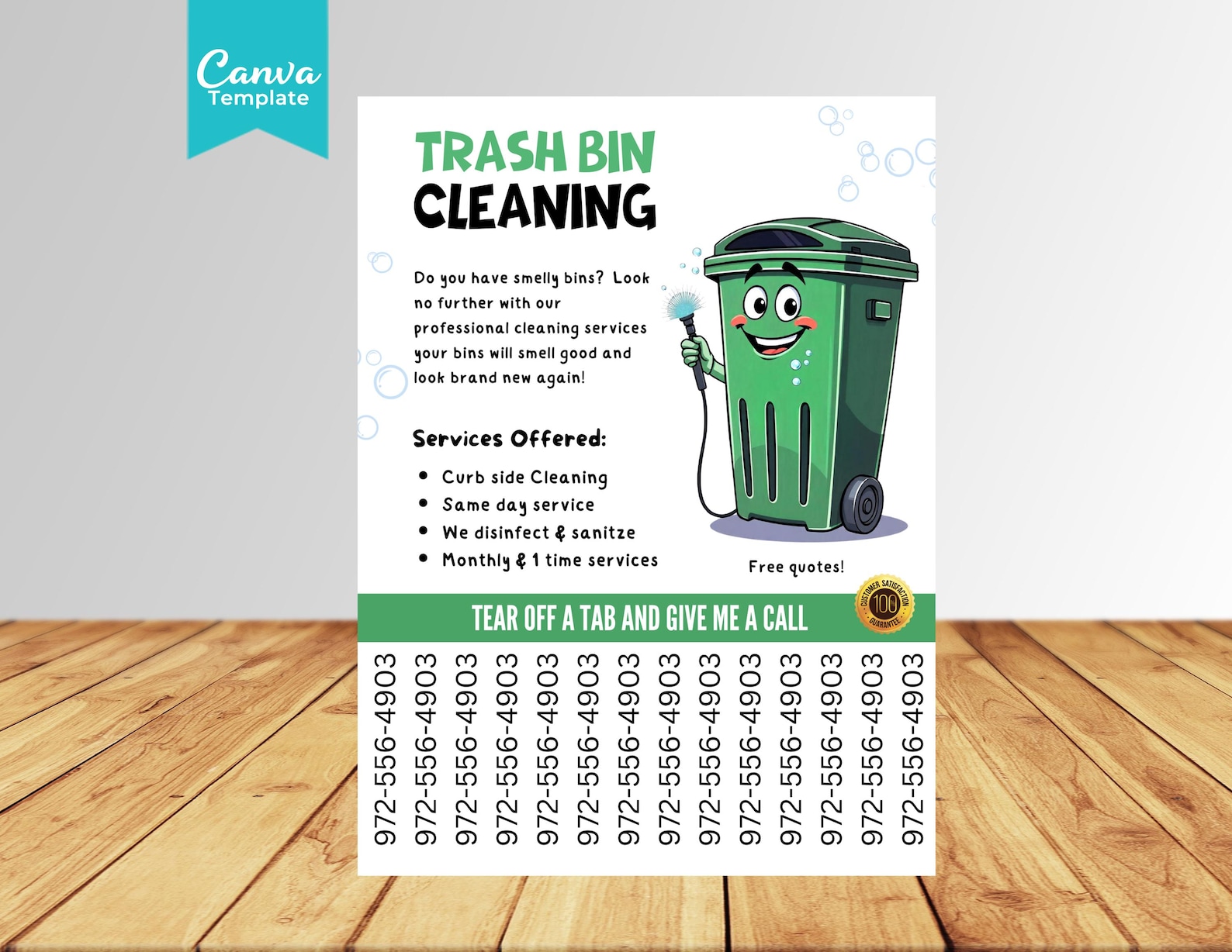Trash Bin Cleaning Flyer Tear off a Tab Template - Etsy