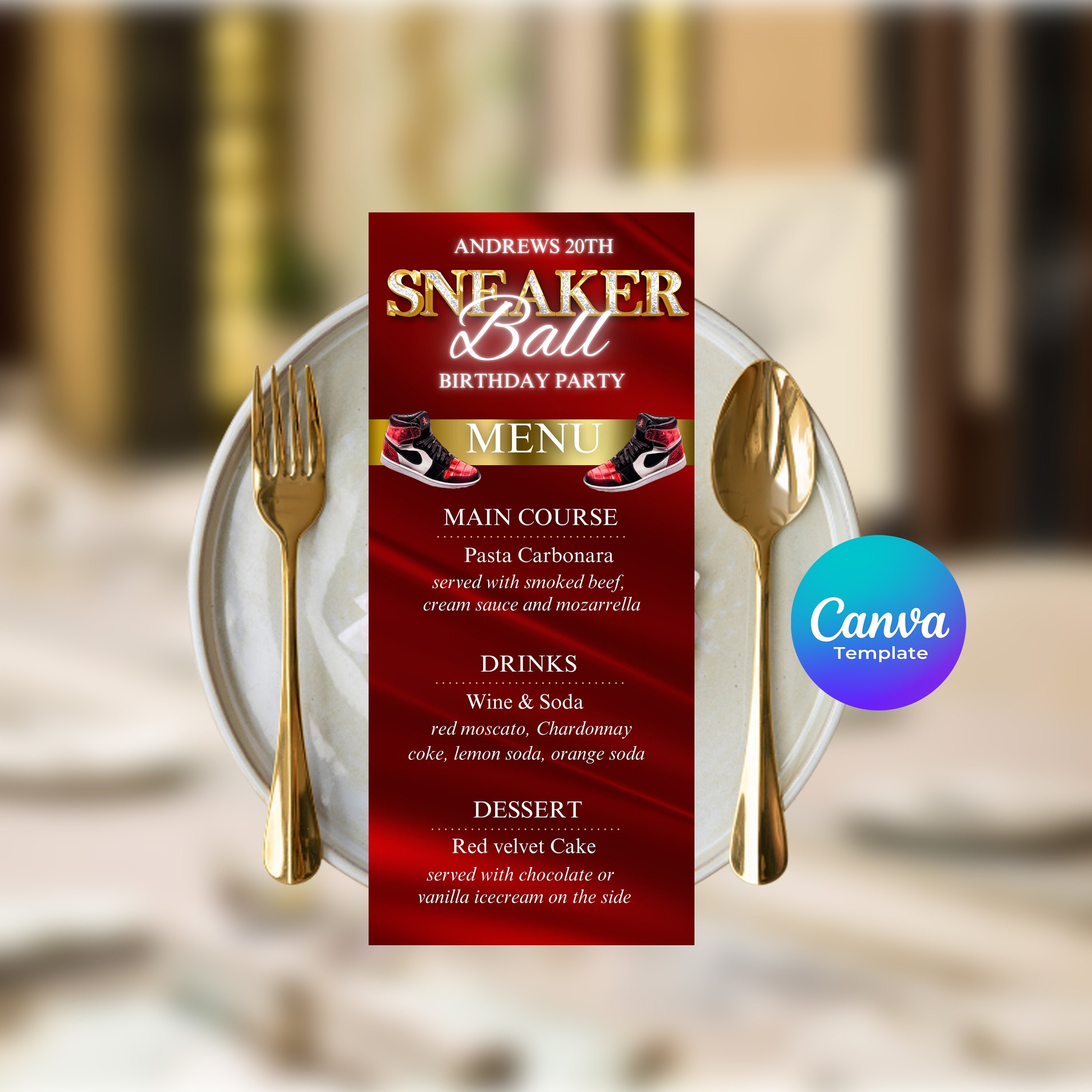 Sneaker Ball Menu Template, Sneaker Ball Birthday Menu Template - Etsy