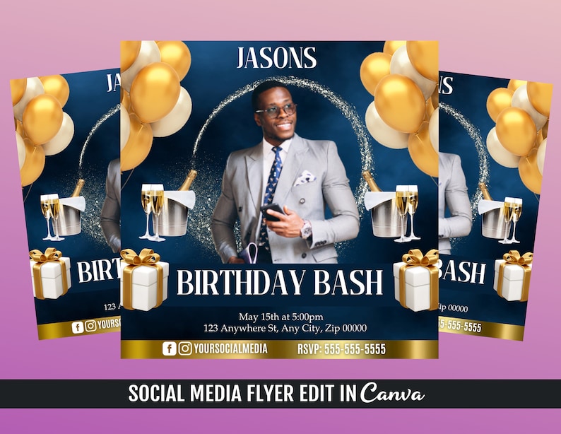 Birthday Bash Flyer Template, Birthday Bash Flyer Invitation - Etsy