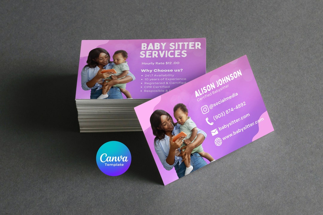 Babysitter Business Card Template - Etsy
