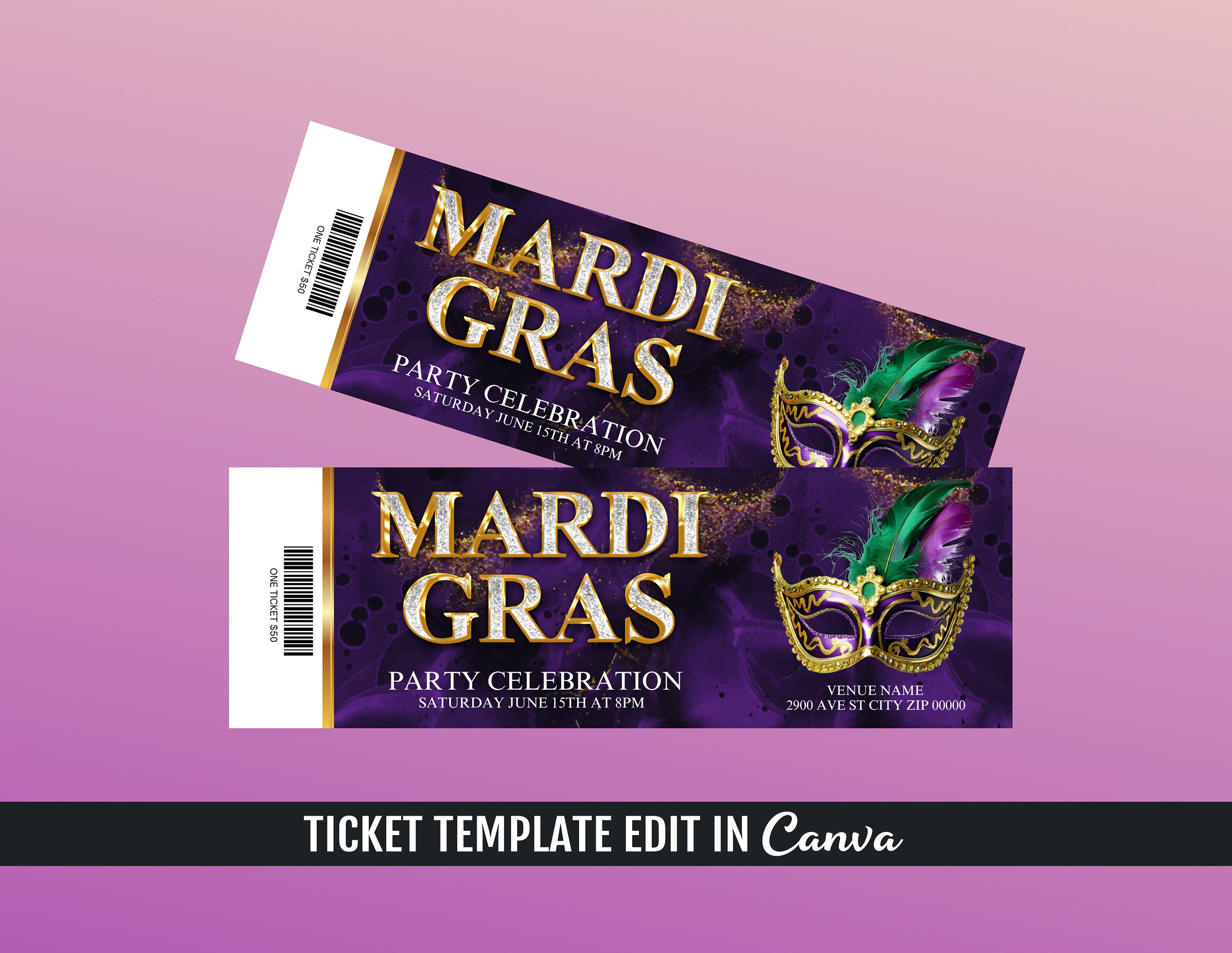 Mardi Gras Ticket Template - Etsy