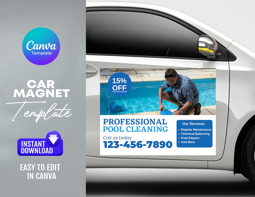 Pool Cleaning Services Car Magnet Template - Etsy