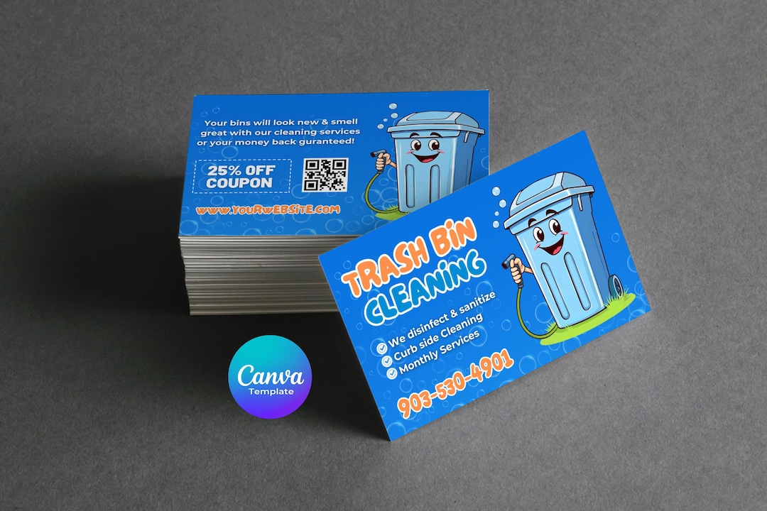 Trash Bin Cleaning Business Card Template - Etsy
