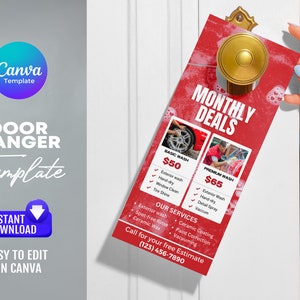 Carwash Door Hanger Template, Front and Back Design, Editable in Canva ...