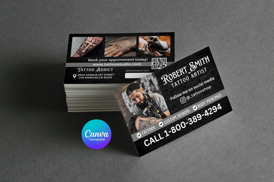 Tattoo Shop Business Card Template, Tattoo Artist Business Card, Tattoo ...