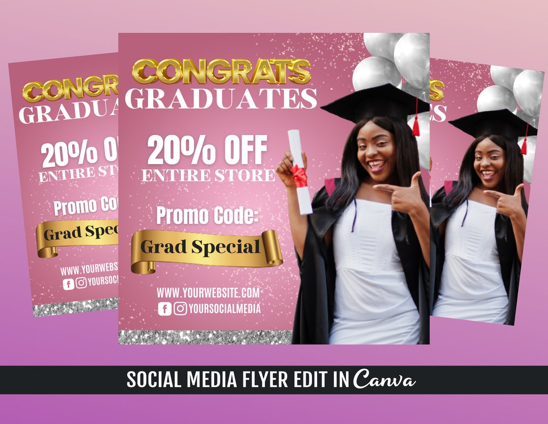 Graduation Sale Flyer Template, Graduation Discount Code Flyer Template ...