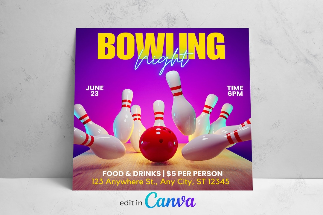 Bowling Night Flyer Template, Bowling Night Flyer Invitation - Etsy