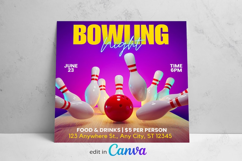 Bowling Night Flyer Template, Bowling Night Flyer Invitation - Etsy