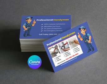 Handyman Business Card Editable Canva Template Design Handyman Business ...