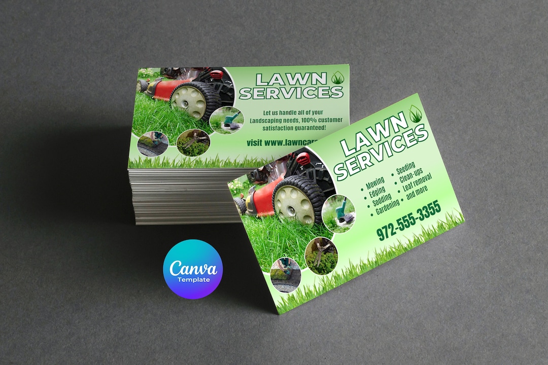 Lawn Care Business Card Template, Landscaping Business Card Template - Etsy
