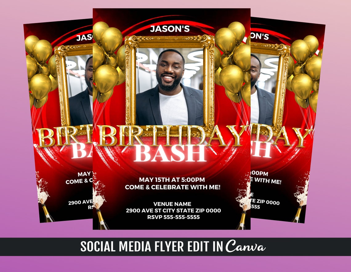 Birthday Bash Flyer Template, Birthday Flyer Invitation - Etsy