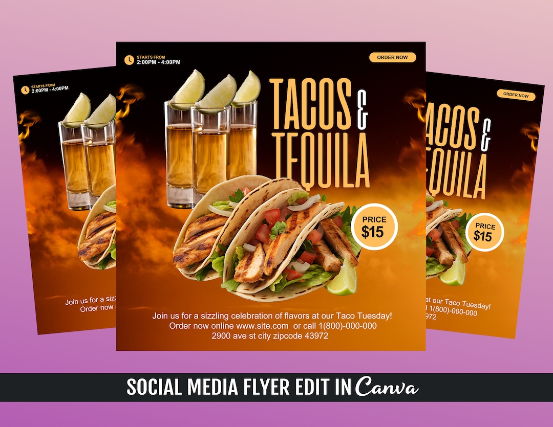 Tacos and Tequila Flyer, Taco Tuesday Flyer Template - Etsy