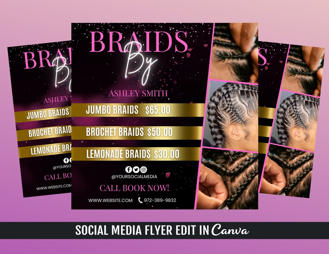 Braids Special Flyer Template, Braids Price List Flyer, Braids Book Now ...
