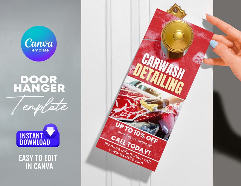 Carwash Door Hanger Template, Front and Back Design, Editable in Canva ...