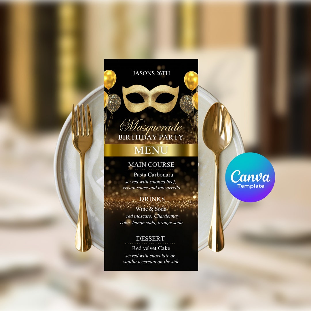 Masquerade Birthday Menu Template, Masquerade Party Menu Template - Etsy