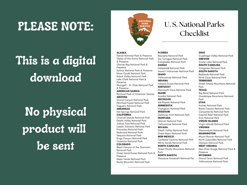 National Parks Checklist, National Park Printable, Bucket List Travel ...