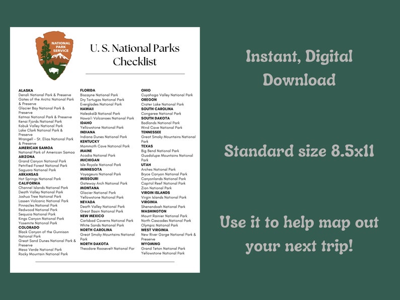 National Parks Checklist, National Park Printable, Bucket List Travel ...