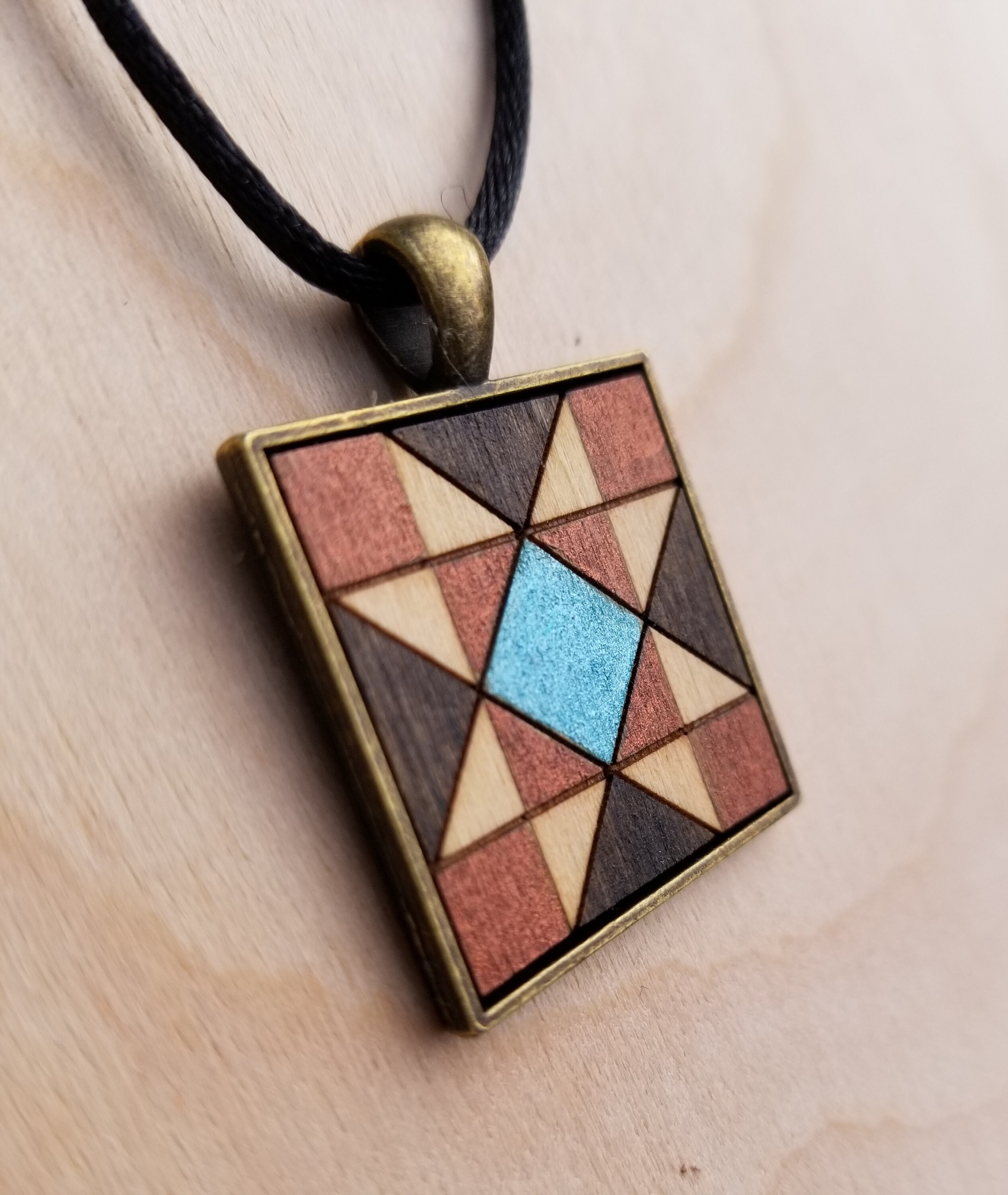 Wooden Quilt Square Pendant var. Northumberland Star - Etsy