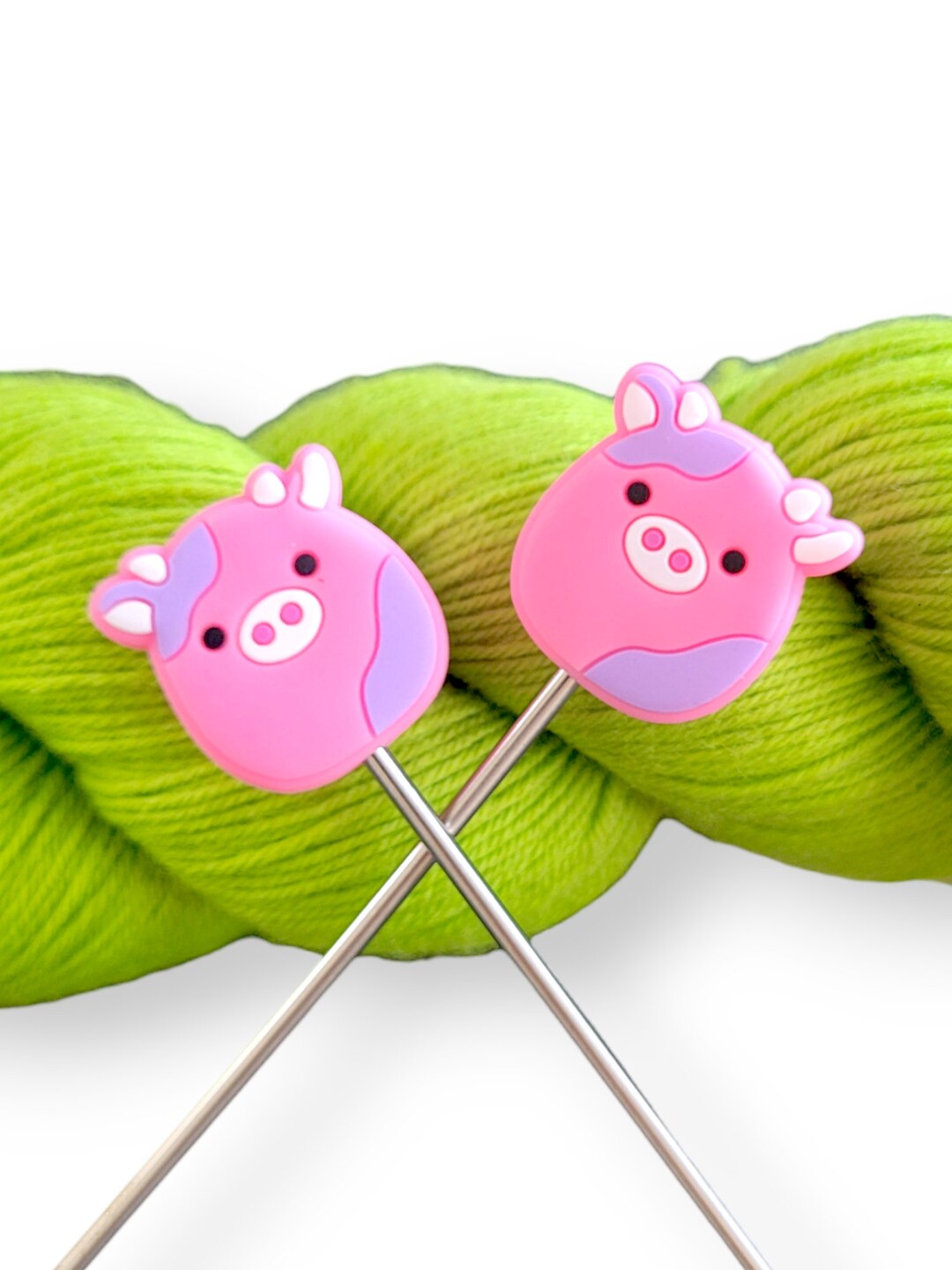 Kawaii Chibi Pink Cow Knitting Needle Point Protectors Needle Holder ...