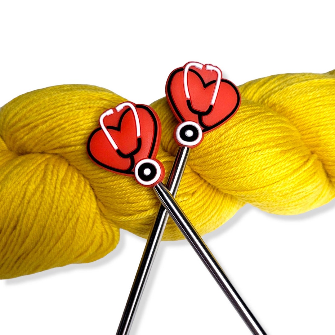 Stethoscope Heart Knitting Needle Point Protectors Needle Holder(set of ...
