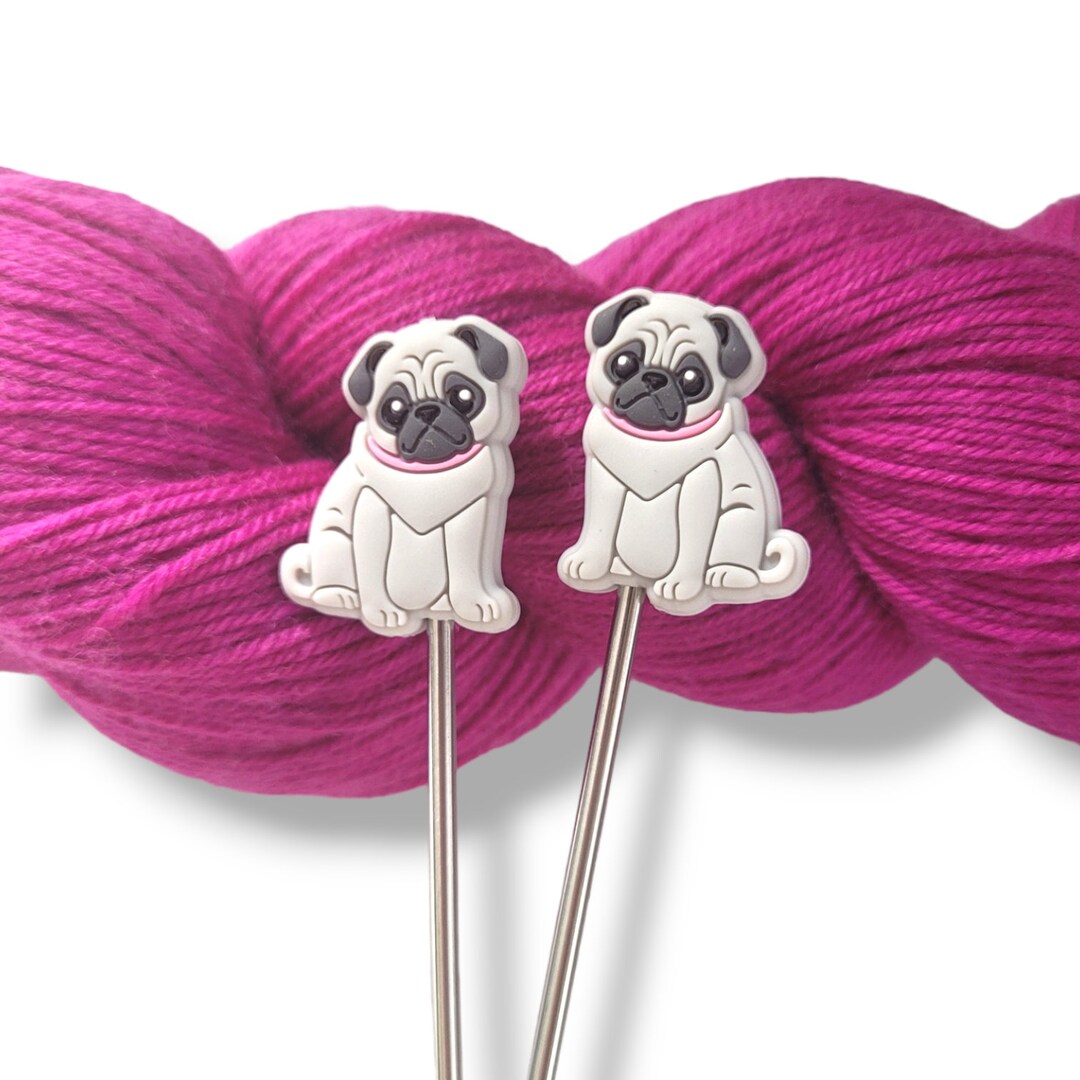 Cute Pug Dog Knitting Needle Point Protectors Needle Holder(set of 2 ...