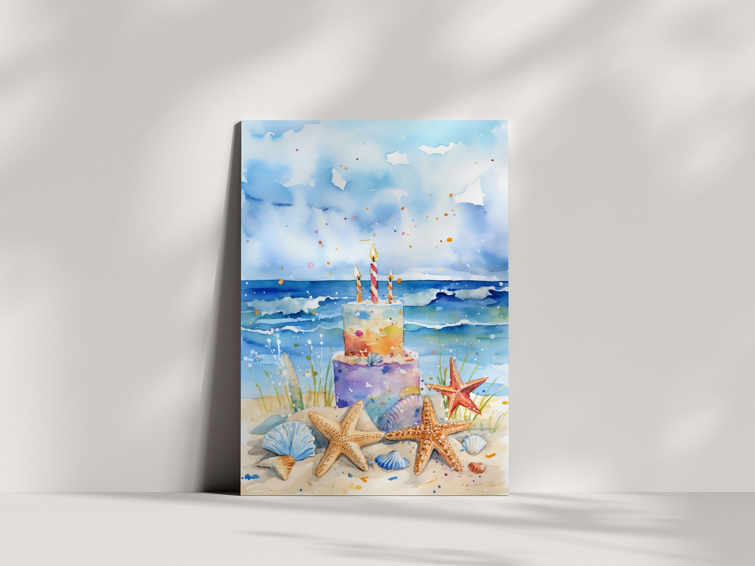 Birthday Splash Beach Watercolour Card - Etsy