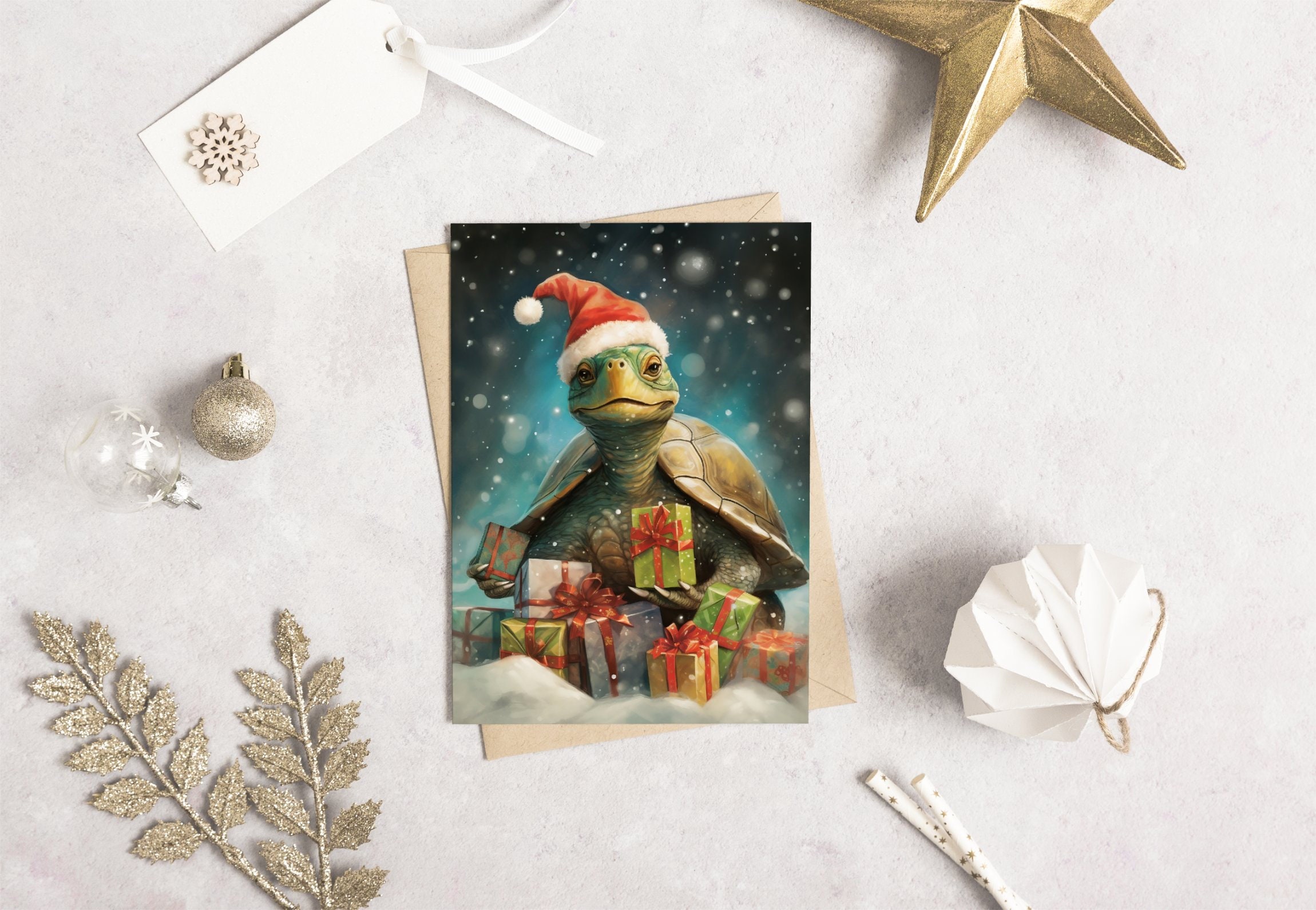 Festive Turtle Christmas Card - Etsy