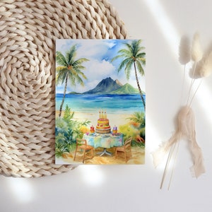 Watercolour Beach Birthday Card - Etsy