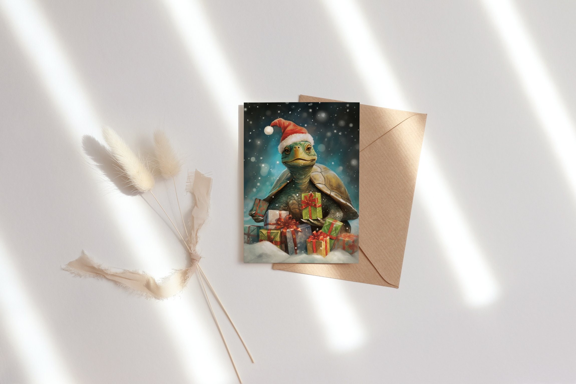 Festive Turtle Christmas Card - Etsy