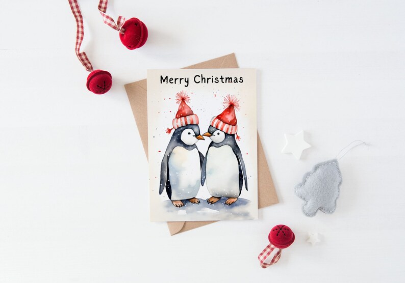 Cute Penguin Christmas Card - Etsy