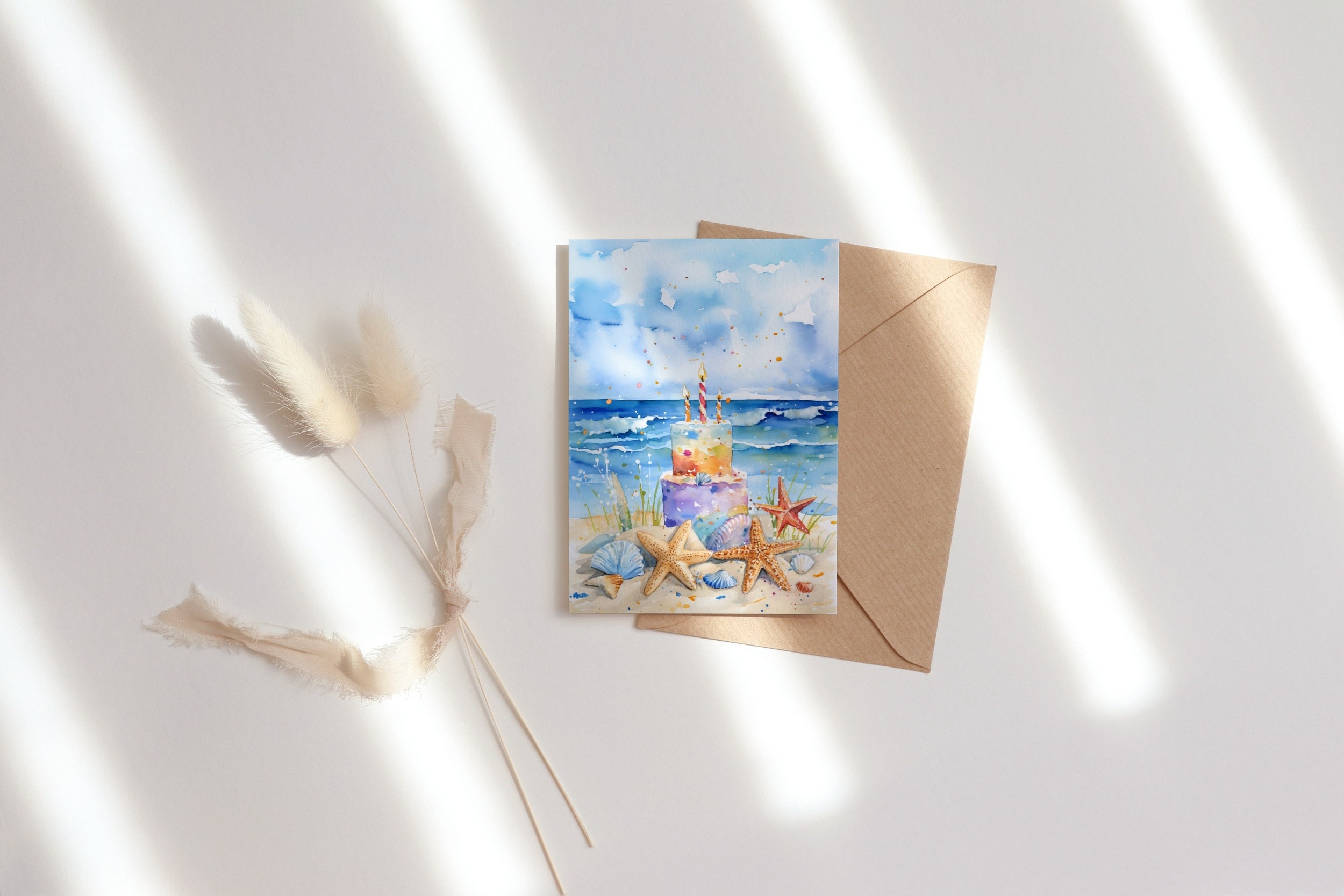 Birthday Splash Beach Watercolour Card - Etsy