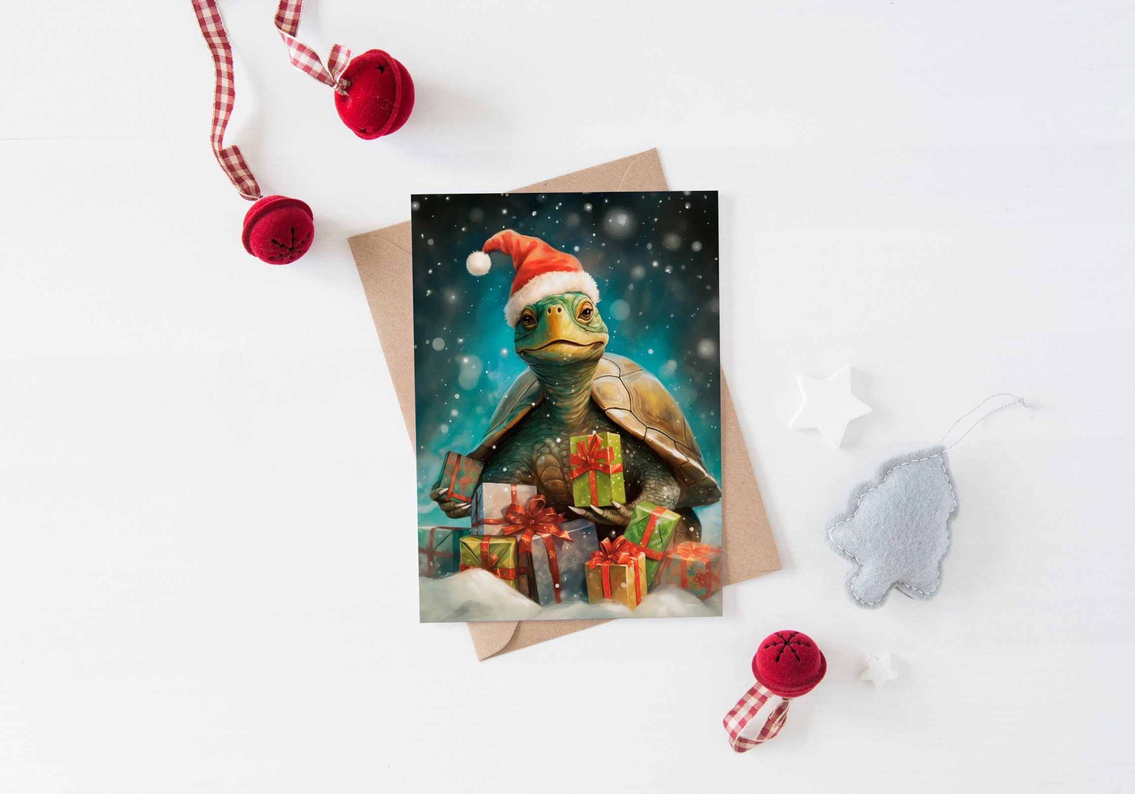 Festive Turtle Christmas Card - Etsy