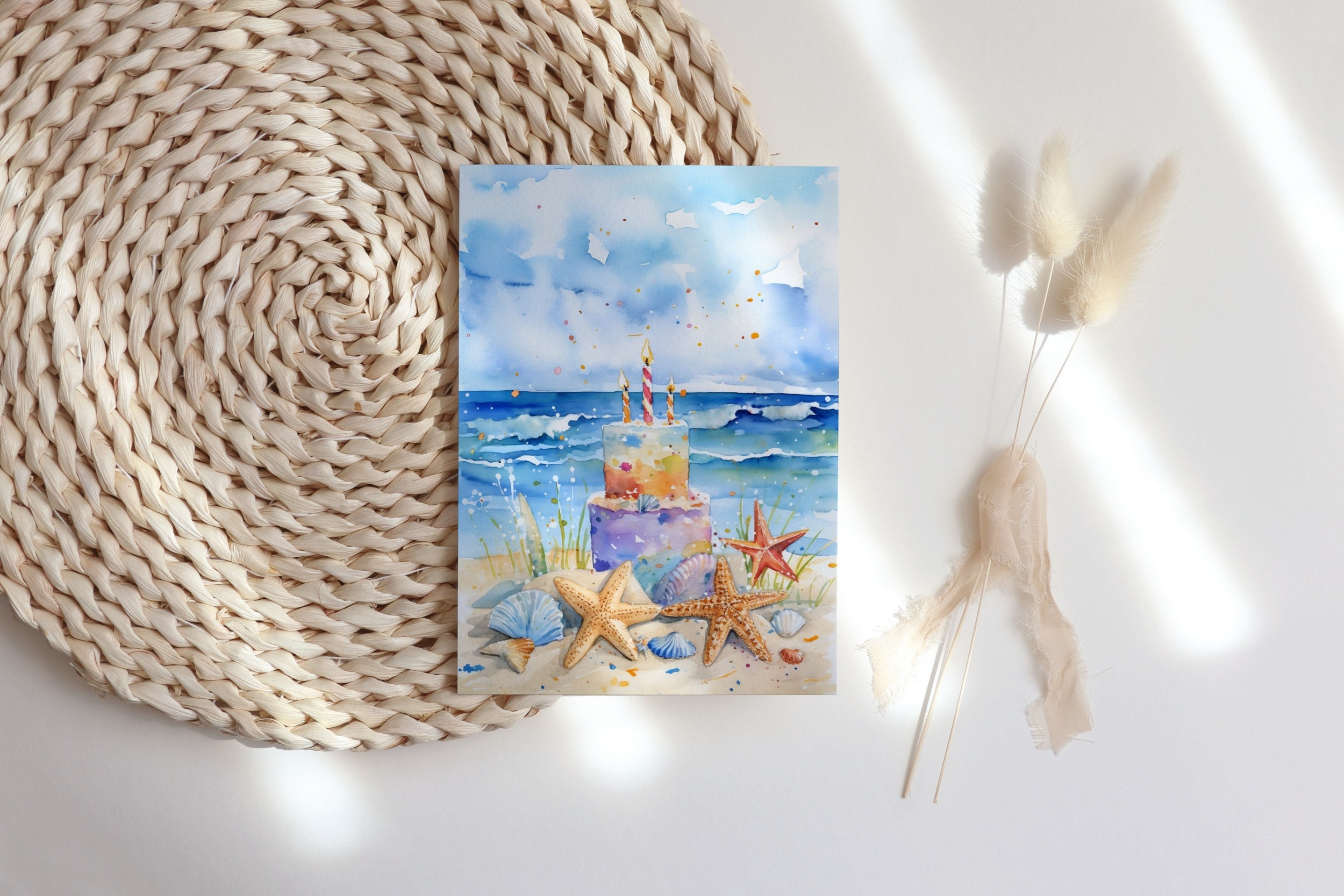 Birthday Splash Beach Watercolour Card - Etsy