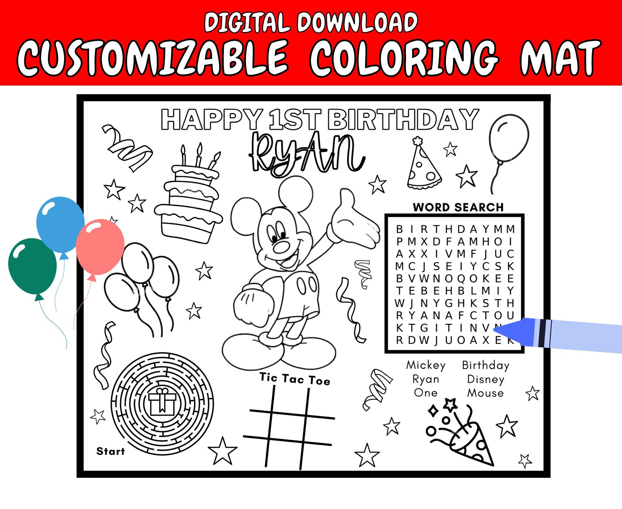 Mickey Mouse 1st Birthday Coloring Pages