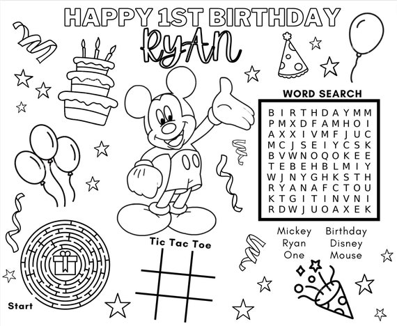 Mickey Mouse 1st Birthday Coloring Pages