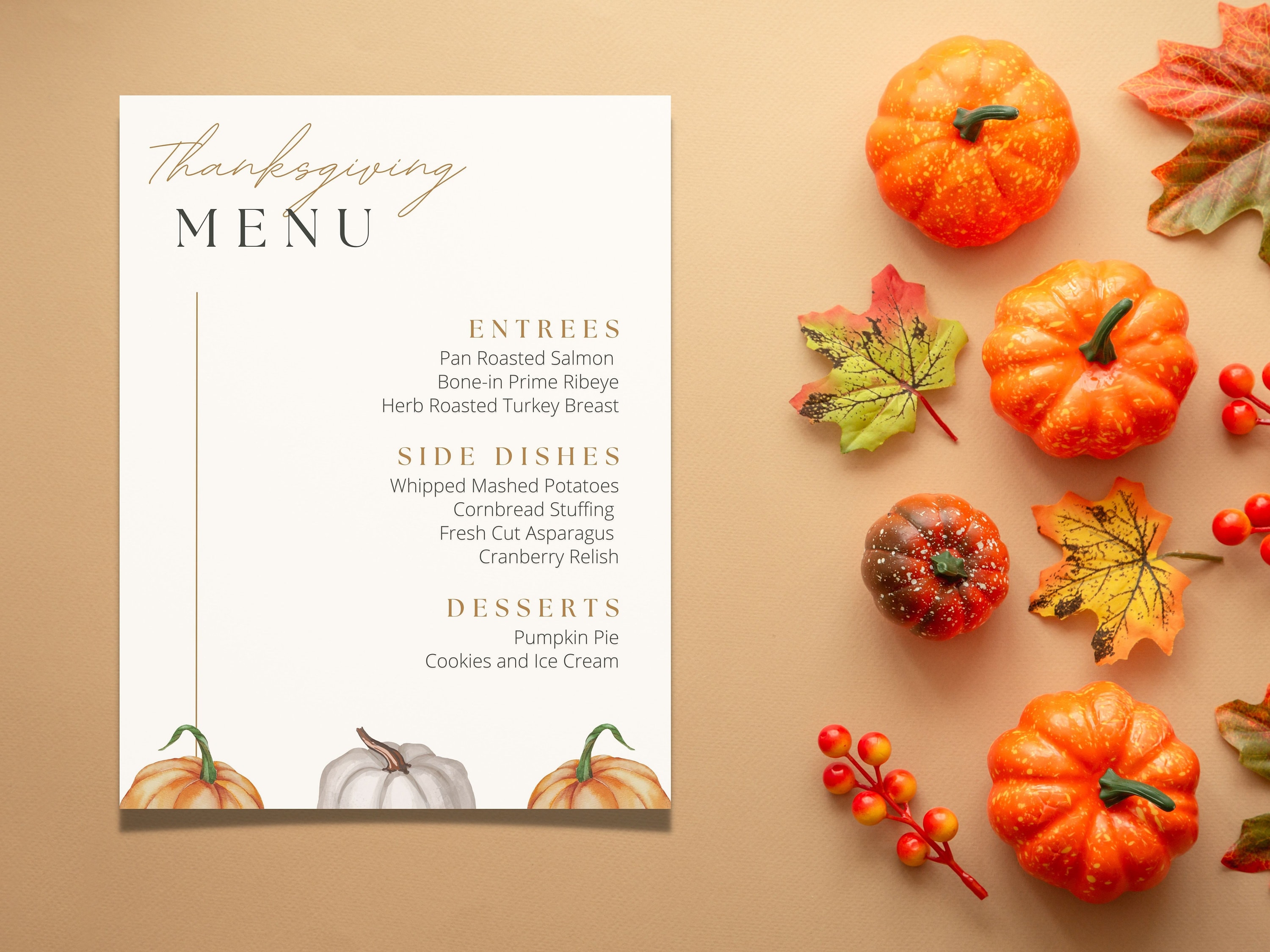 Thanksgiving Menu Full Page Template, Editable Thanksgiving Menu, Fall ...
