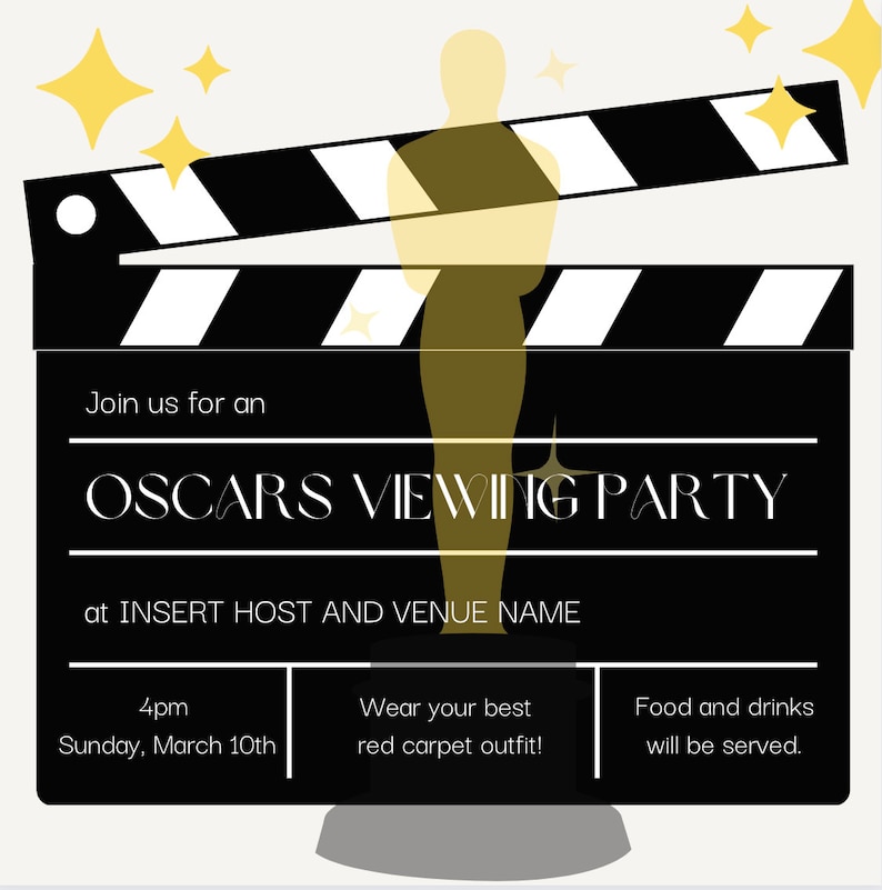 Oscars Party Animated Editable Digital Party Invitation, DIY Template ...