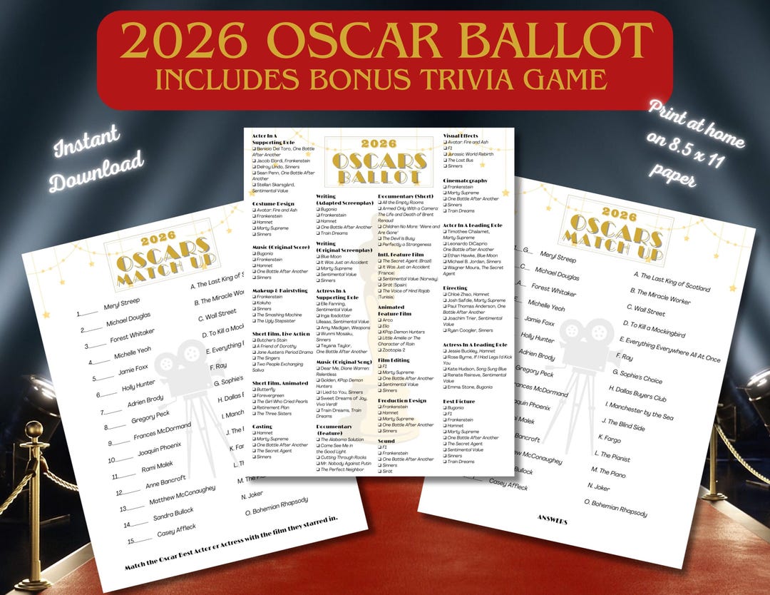 2026 Oscars Ballot & Trivia Game, Printable Awards Party (digital ...