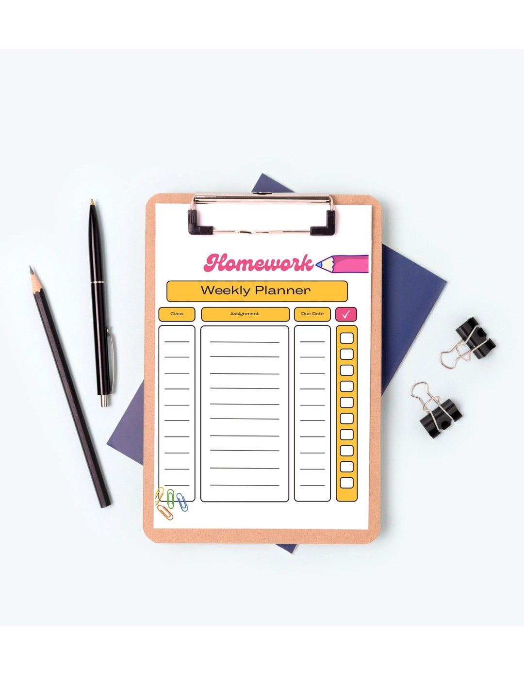 Printable Homework Planner | Weekly Assignment Tracker (PDF) - Etsy